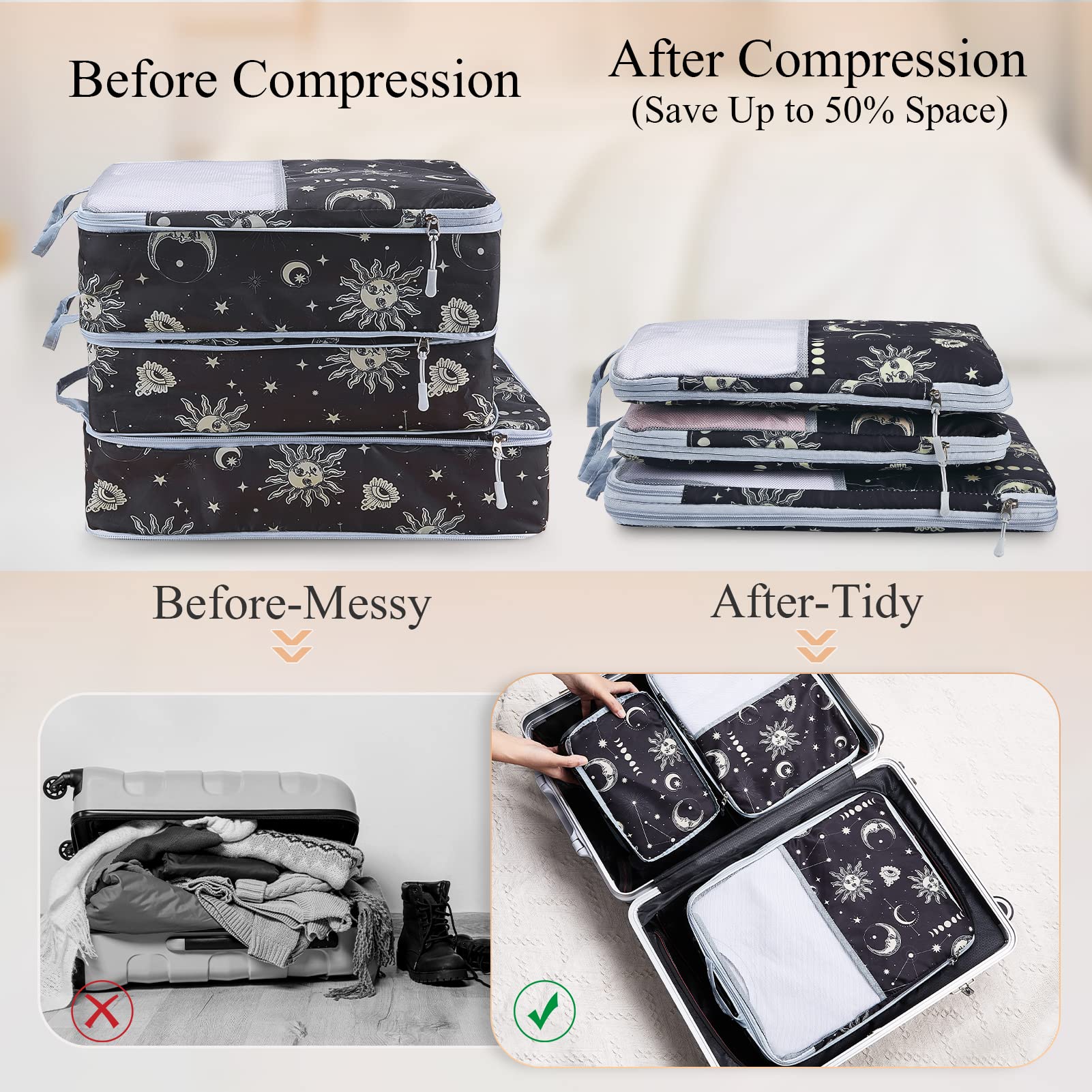 4PCS Expandable Compression Packing Cubes Lightweight Travel Cubes for ...