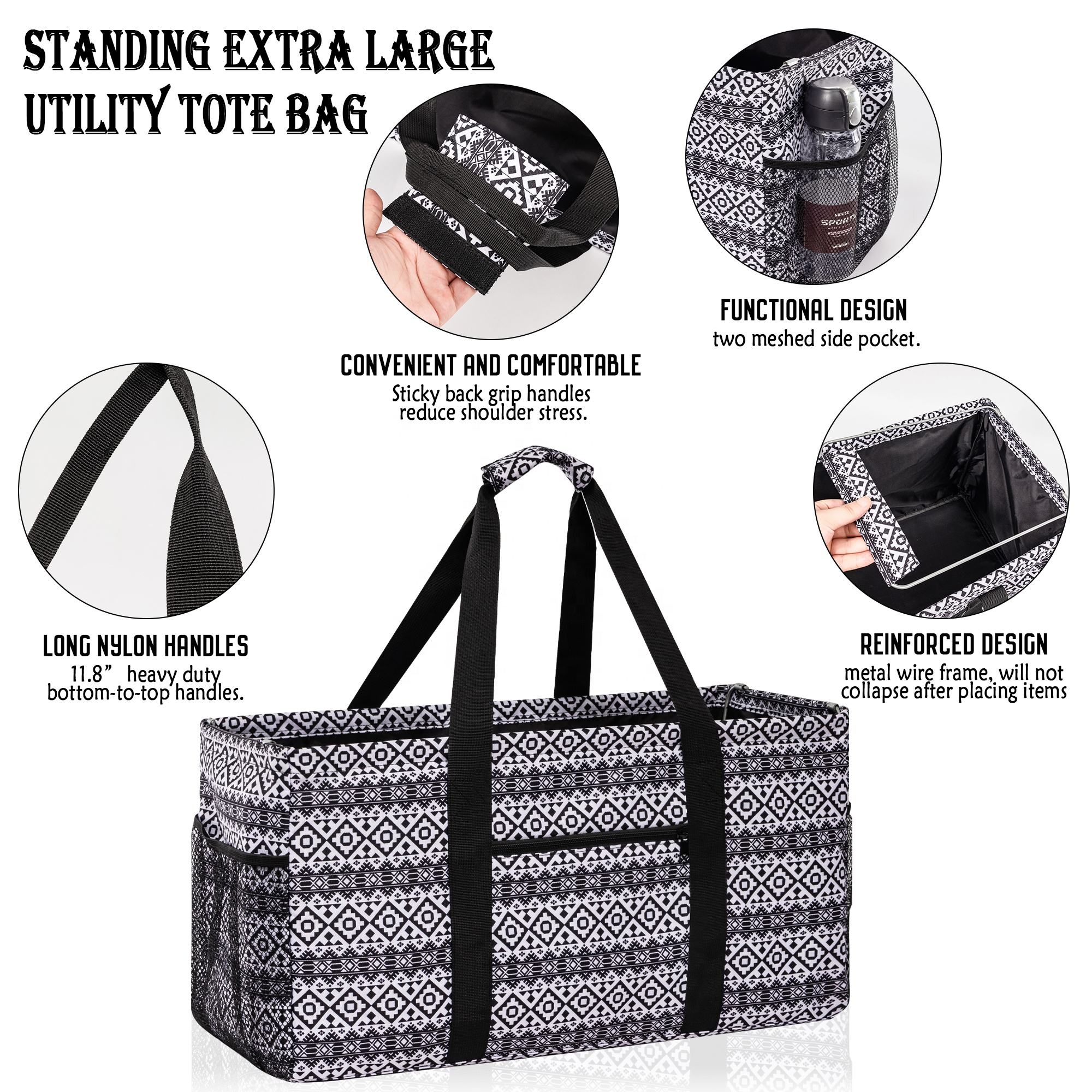 extra large durable canvas full pattern utility tote bag beach picnic ...